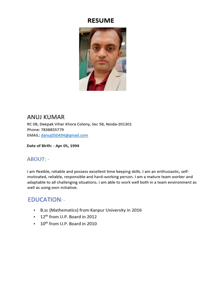 Resume Anuj kumar TL | PDF
