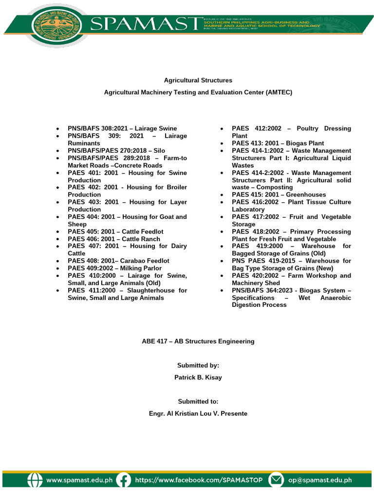 ABE 417-AB Structures Engineering_Title Page | PDF | Cattle | Farms
