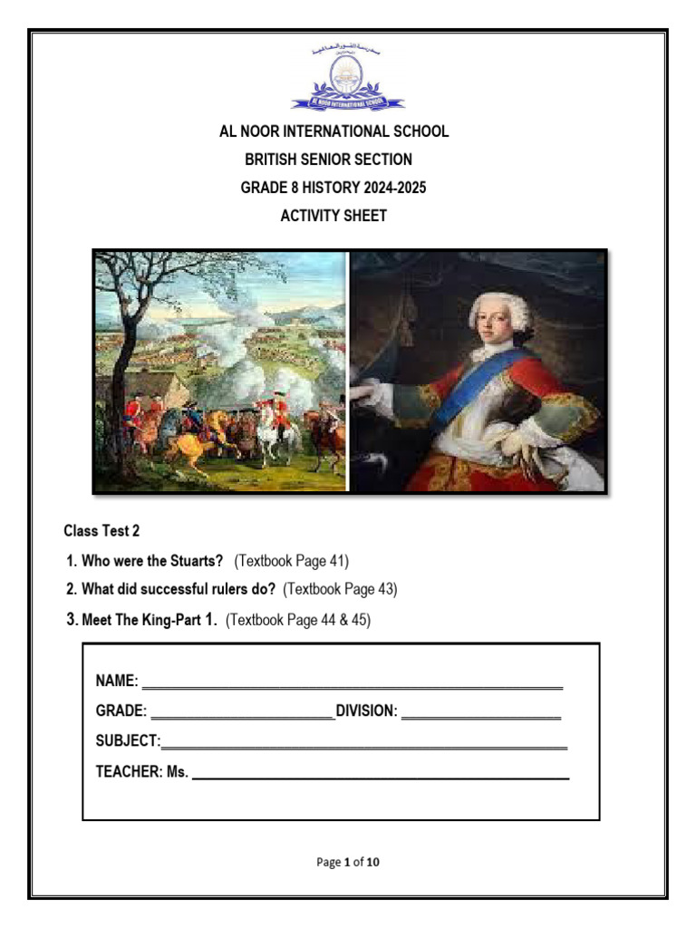 Grade 8 History: Stuart Era Activity Sheet | PDF | Mary, Queen Of Scots ...