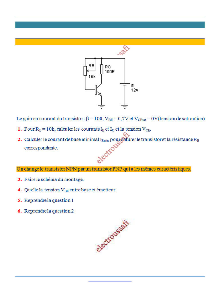 Bipolar Transistor Exercises Guide | PDF