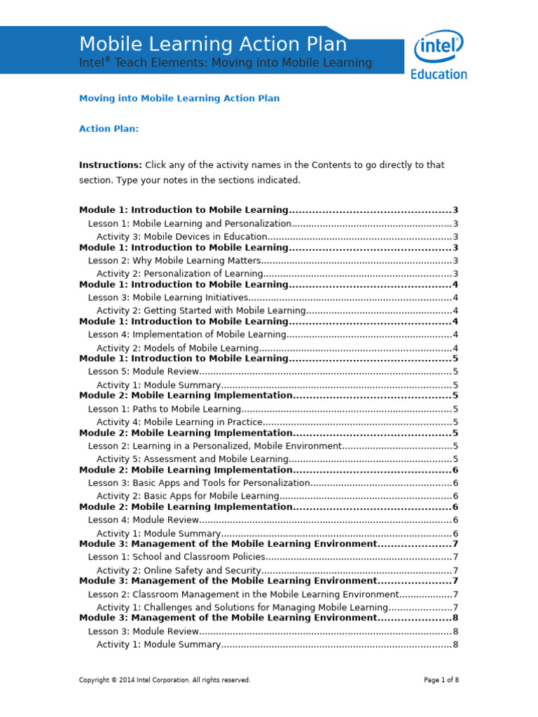 Mobile Learning Action Plan | PDF | Learning | Education Theory