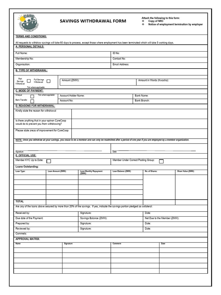 Savings Withdrawal Request Form | PDF | Banks | Loans