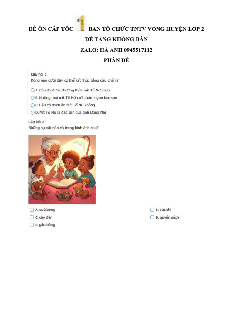 2.1 Bo On Cap Toc Lop 2 TNTV Vong Huyen + Dap An | PDF