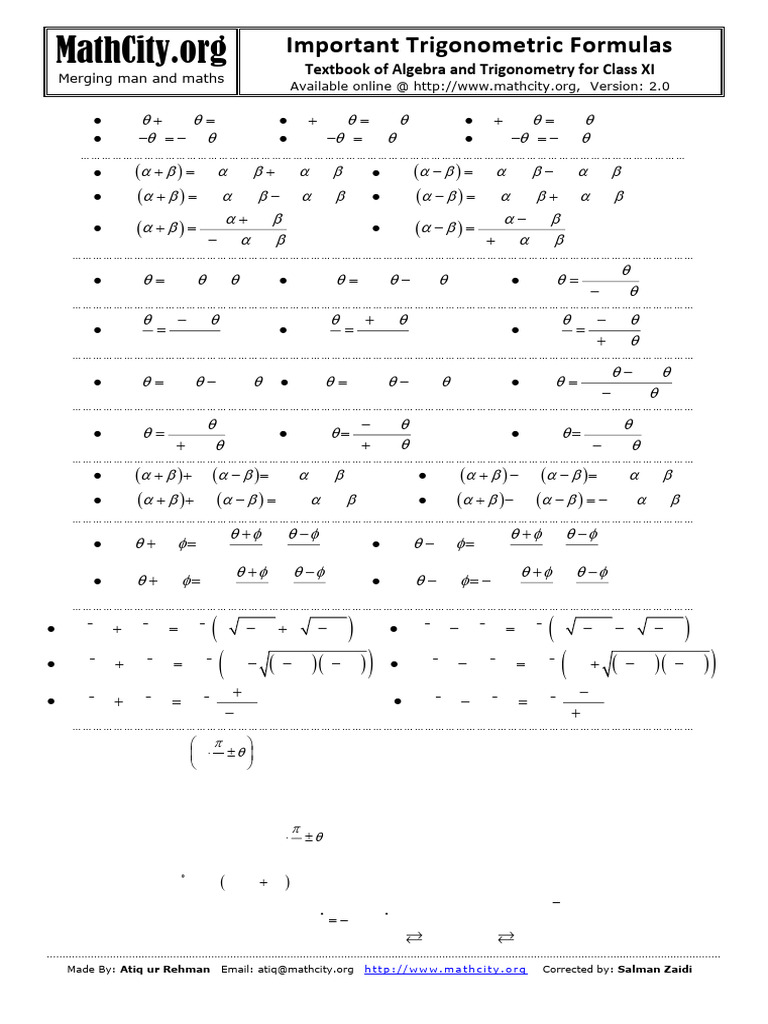 Fsc i Trigonometry Formulas v2 | PDF | Trigonometry | Mathematical Relations