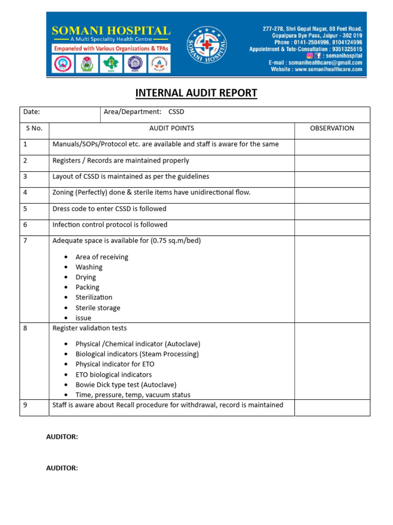 Internal Audit Report CSSD Department | PDF