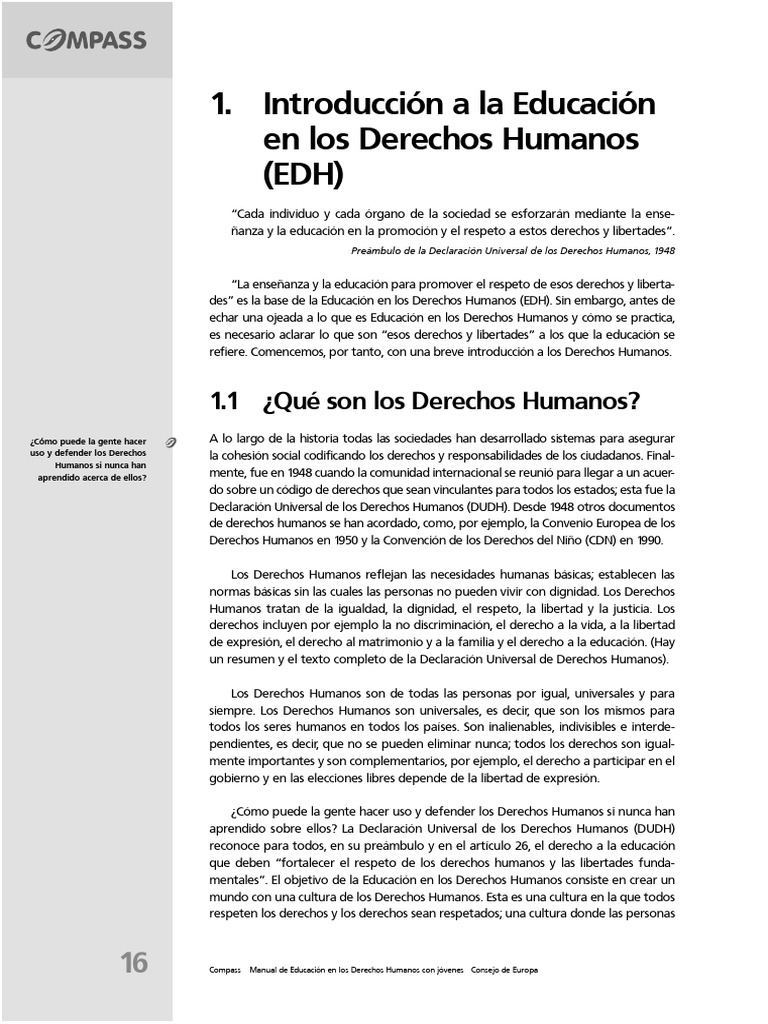 Introducción A La Educación en Derechos Humanos EDH | PDF | Derechos humanos | Relaciones ...