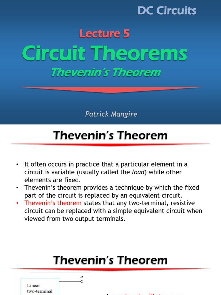 LECTURE_5_THEVENIN'S_THEOREM | PDF | Electrical Network | Analog Circuits