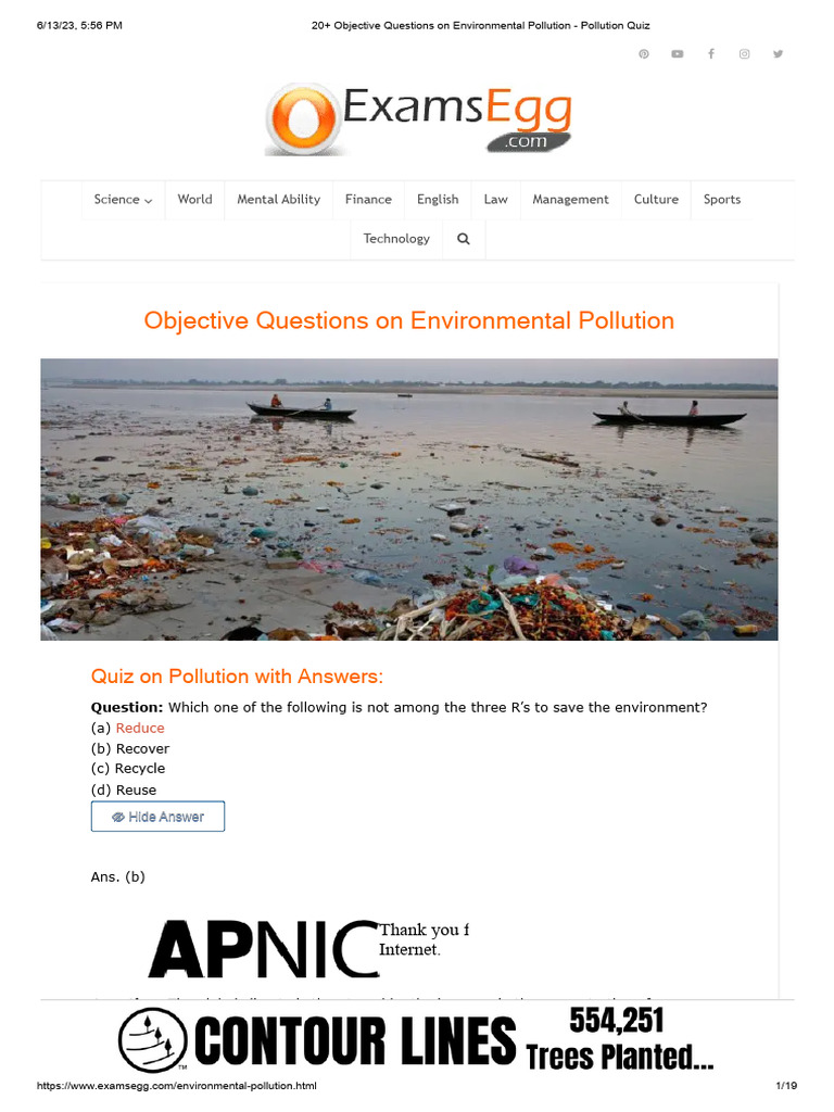 20+ Objective Questions On Environmental Pollution - Pollution Quiz ...