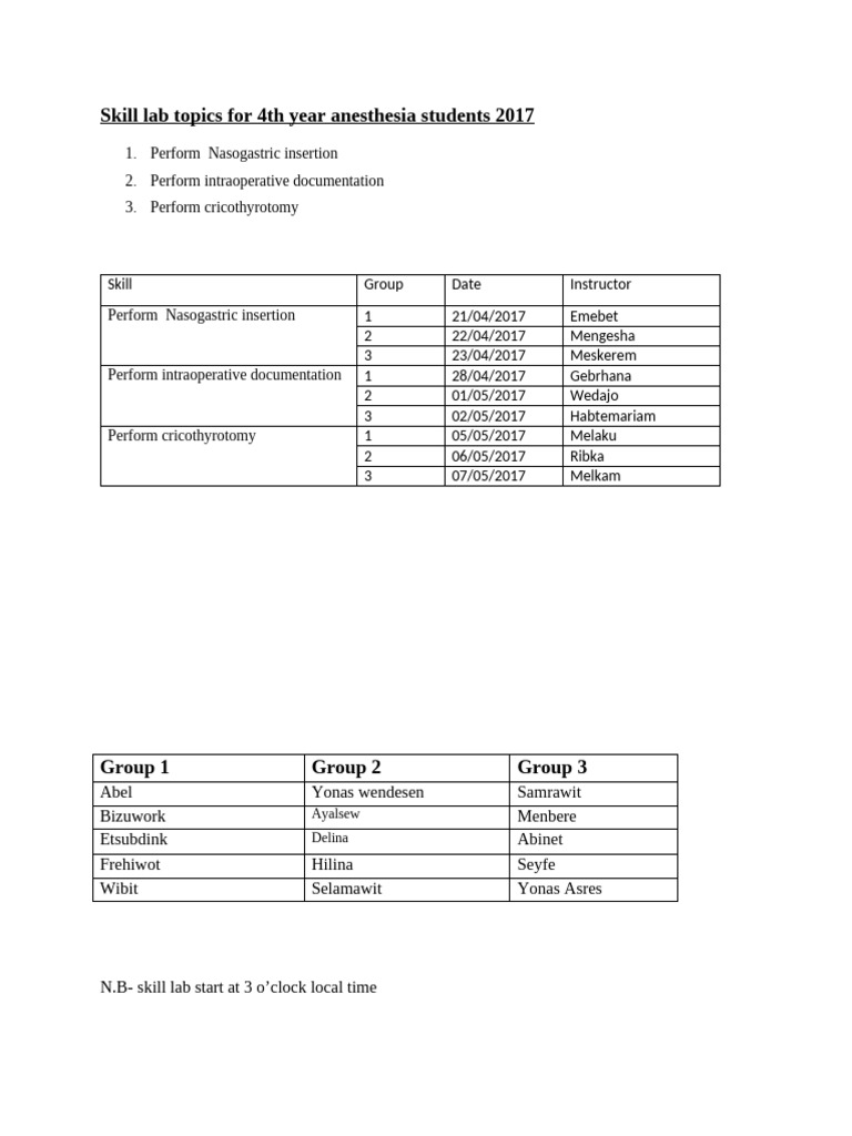 # Skillab Schedule For 4th Year 1 ST Semister | PDF
