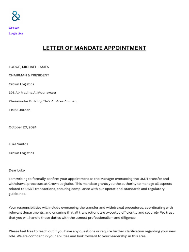 Letter of Mandate Appointment PDF | PDF
