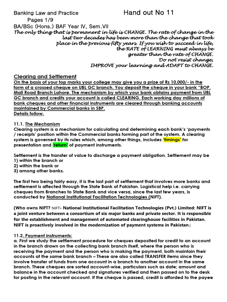 Banking Clearing and Settlement Process | PDF | Cheque | Banks