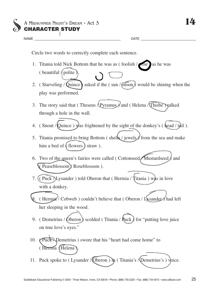 A Midsummer Night's Dream Act 3 Quiz | PDF | A Midsummer Night's Dream ...