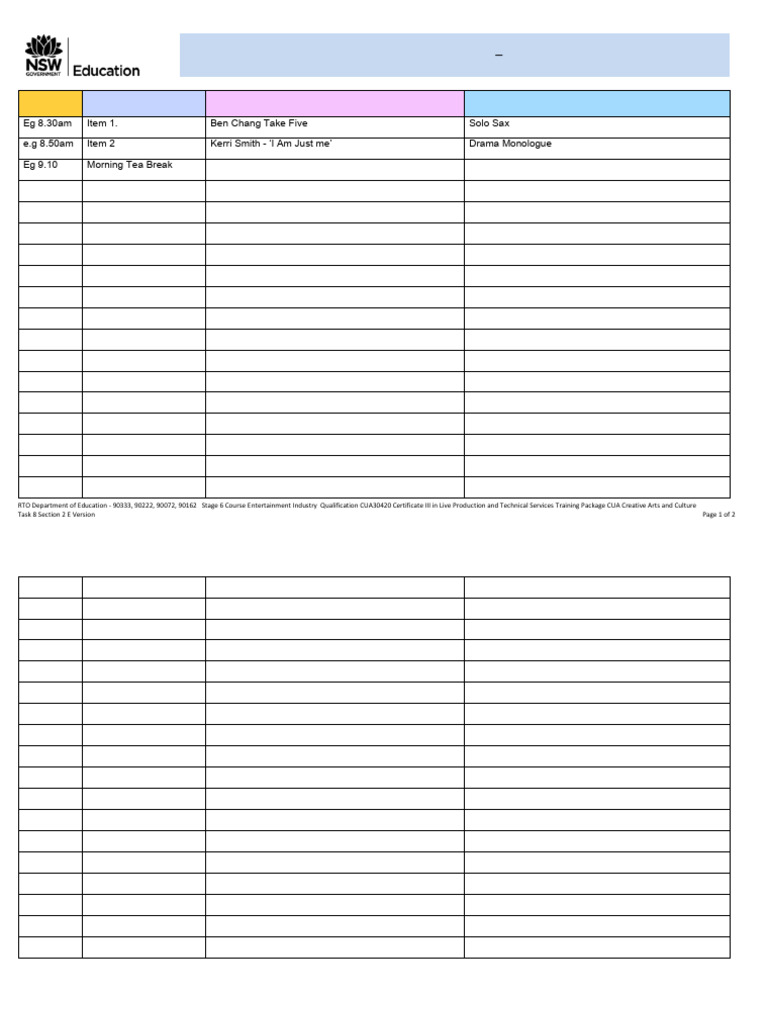 Task 8 Section 2 Part E - Form 5 - Rehearsal Schedule | PDF