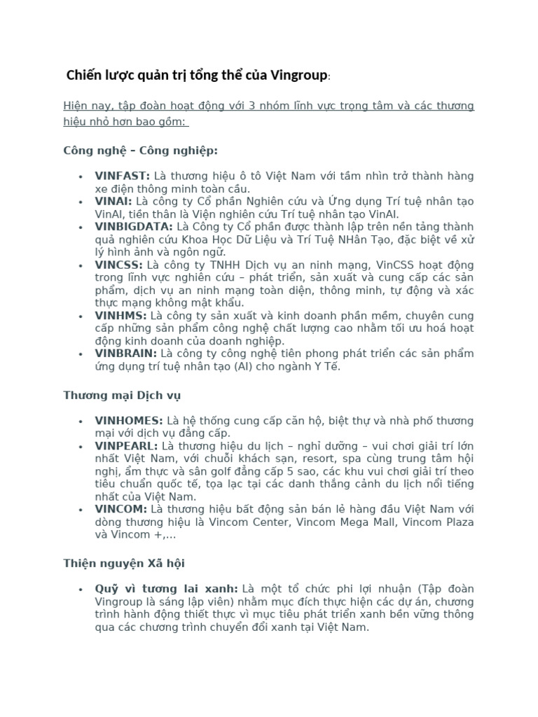 Chiến Lược Quản Trị Tổng Thể Của Vingroup | PDF