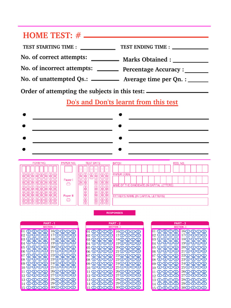OMR for Home Tests (JEE Main and Advanced)-1 | PDF