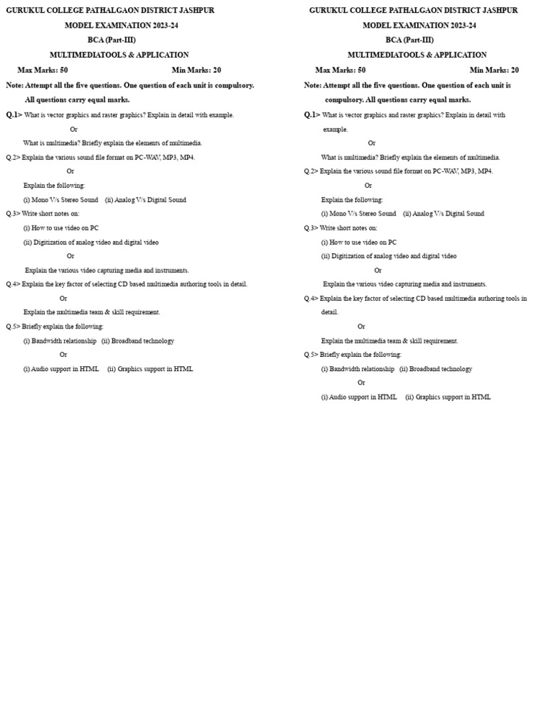 Bca III(Multimedia) | PDF | Digital Audio | Video