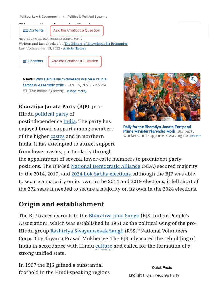 Bharatiya Janata Party (BJP) - History, Ideology, Election Performance ...