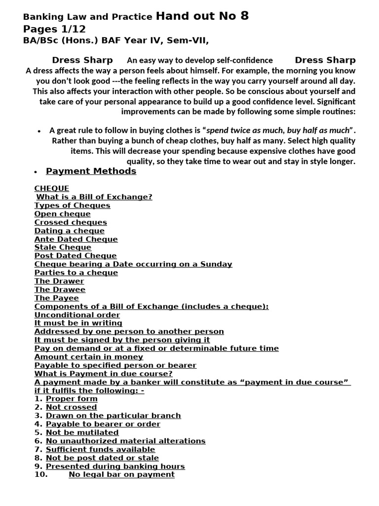 Understanding Cheques and Payment Methods | PDF | Cheque | Negotiable ...