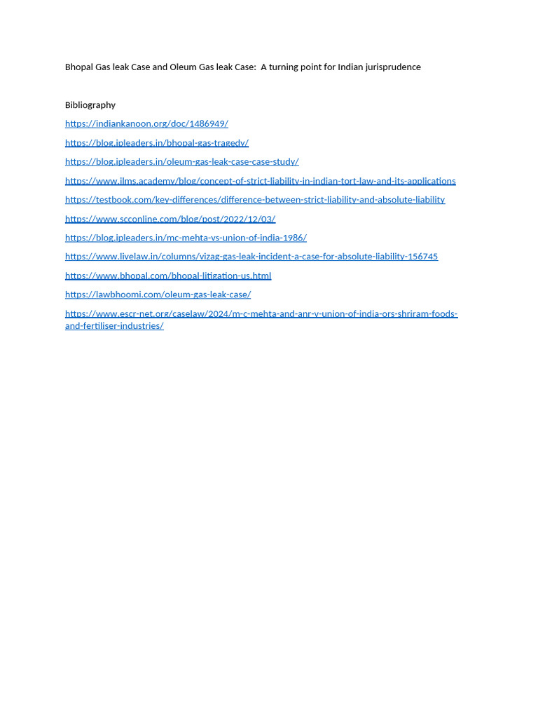 Bhopal Gas Leak Case and Oleum Gas Leak Case | PDF