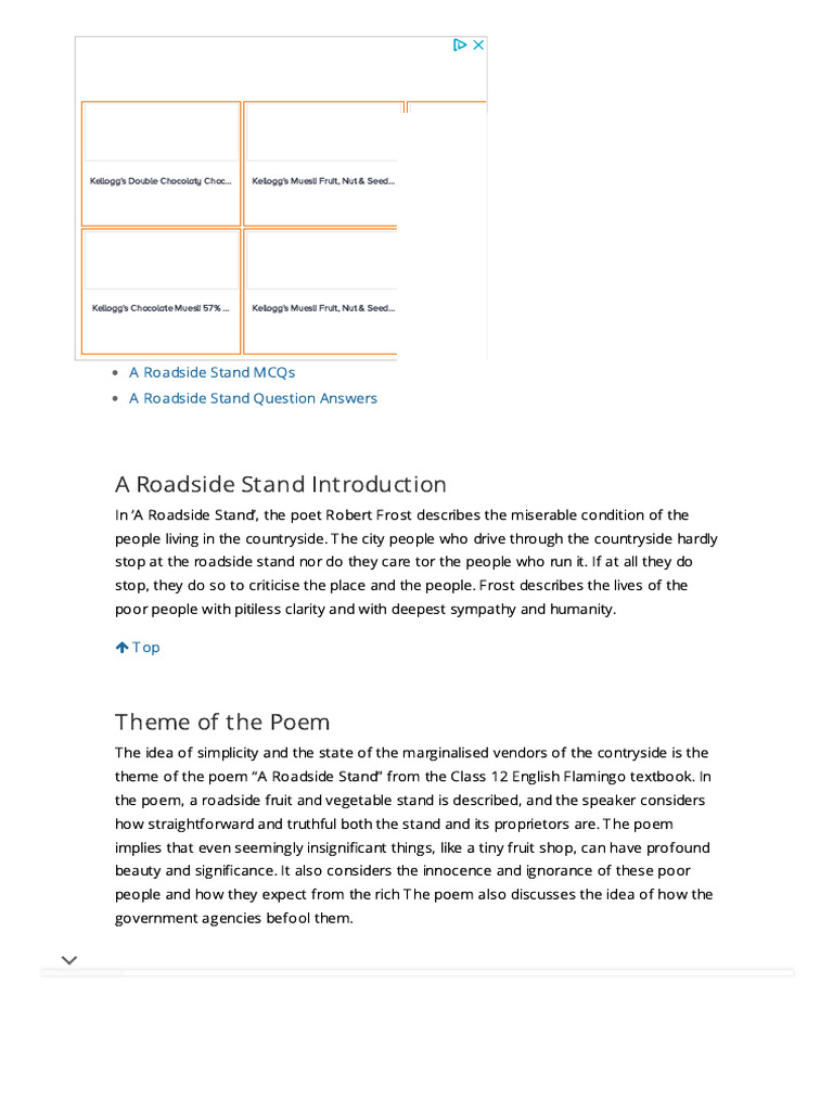 A Roadside Stand Summary, Explanation, Word meanings Class 12 | PDF