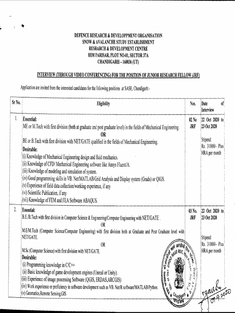 JRF Advertisement 2020 | PDF