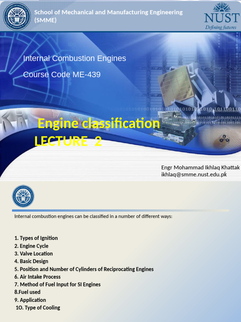ME-439 ICE Lec 2 Engine Classification Fall 24 | PDF | Internal Combustion Engine | Engines