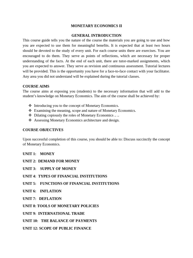 Monetary Economics II Course Guide | PDF | Monetary Policy | Economics