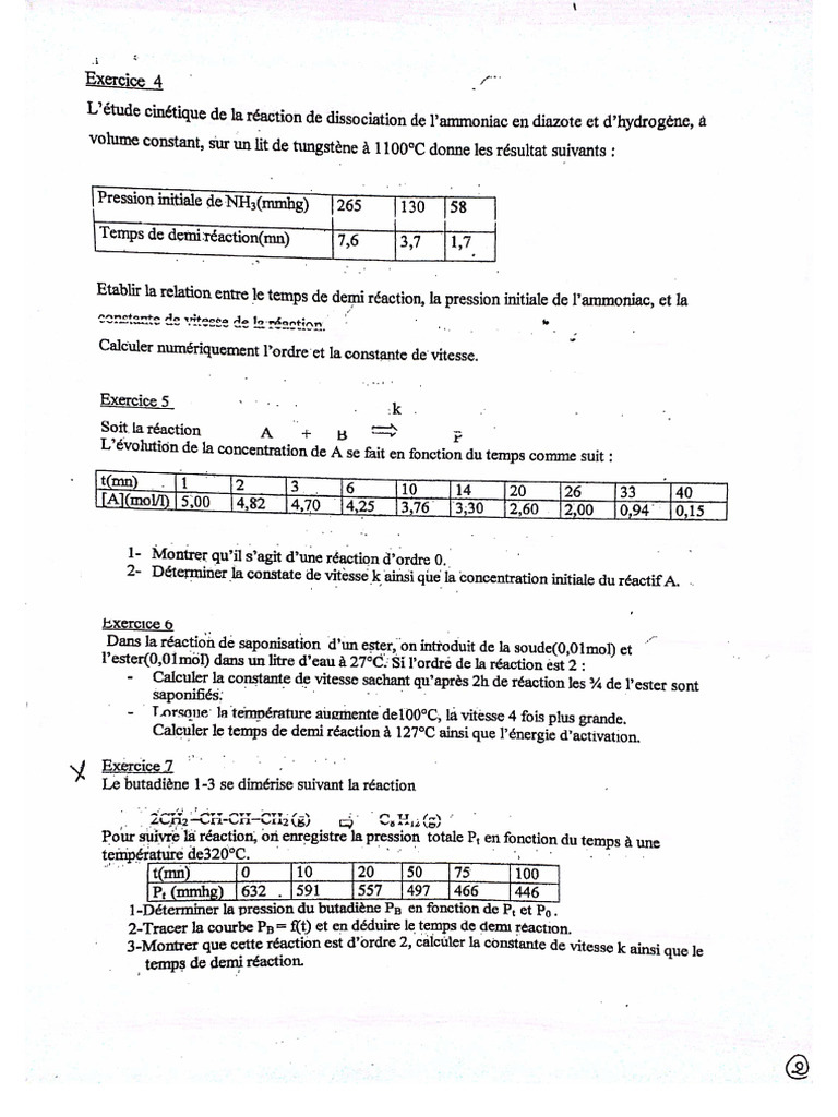 CinÃ©tique Exercices Corrigã©s | PDF