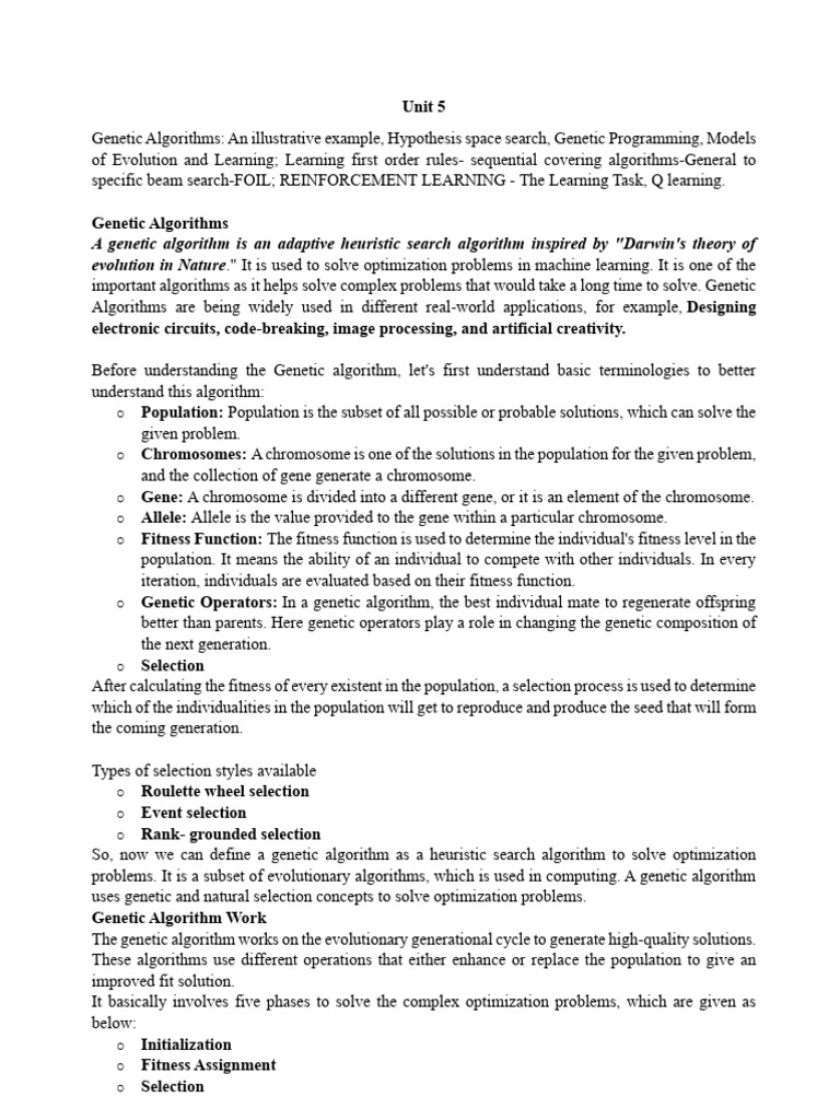 Unit 5 Machine Learning Aktu | PDF | Genetic Algorithm | Machine Learning