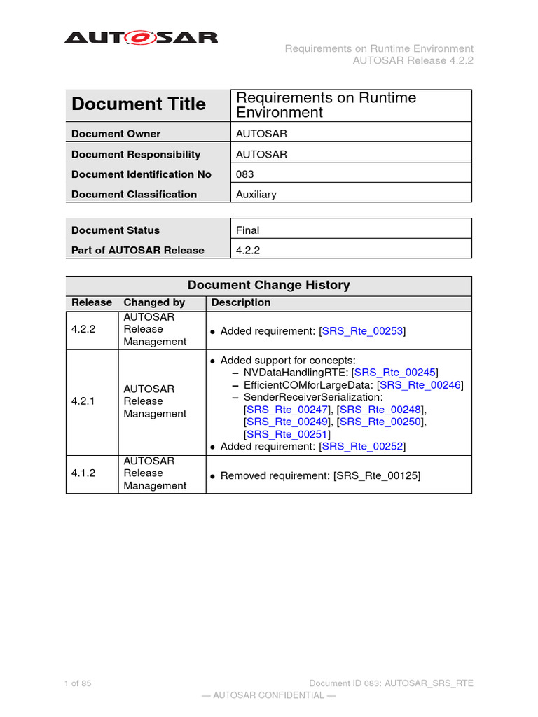 Autosar SRS Rte | PDF | Operating System | Specification (Technical Standard)