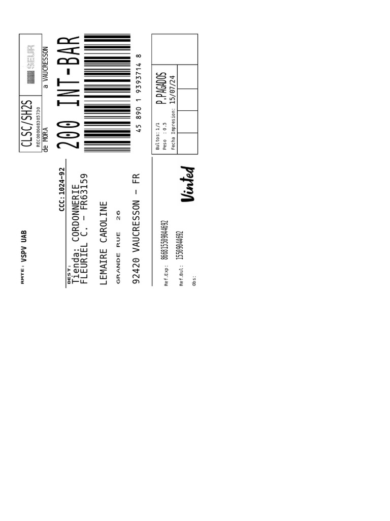 Etiqueta Vinted 10038814378 | PDF