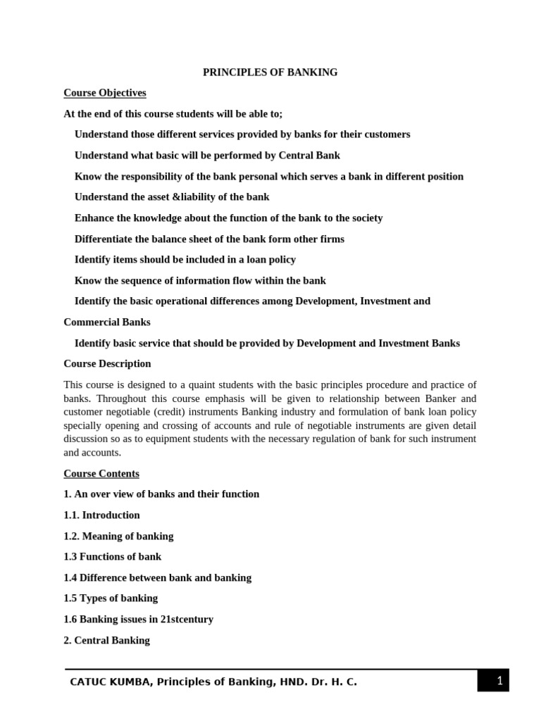 PRINCIPLES OF BANKING CATUC KUMBA | PDF | Business | Trade