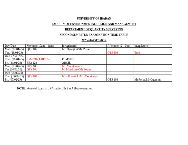 Second Semester 2023 - 2024 Session Exam Time Table | PDF