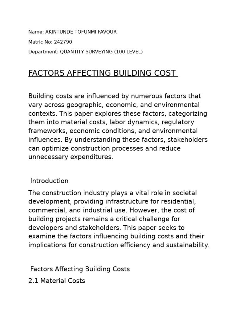Factors Influencing Building Costs | PDF | Labour Economics | Taxes