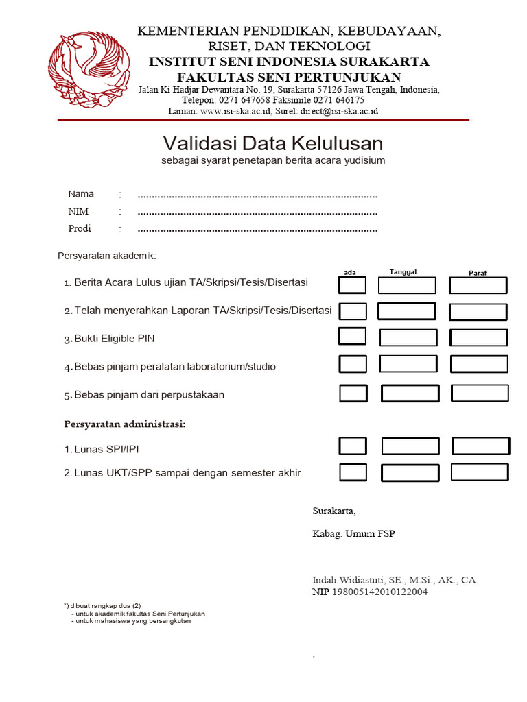 Form Validasi Kelulusan FSP | PDF