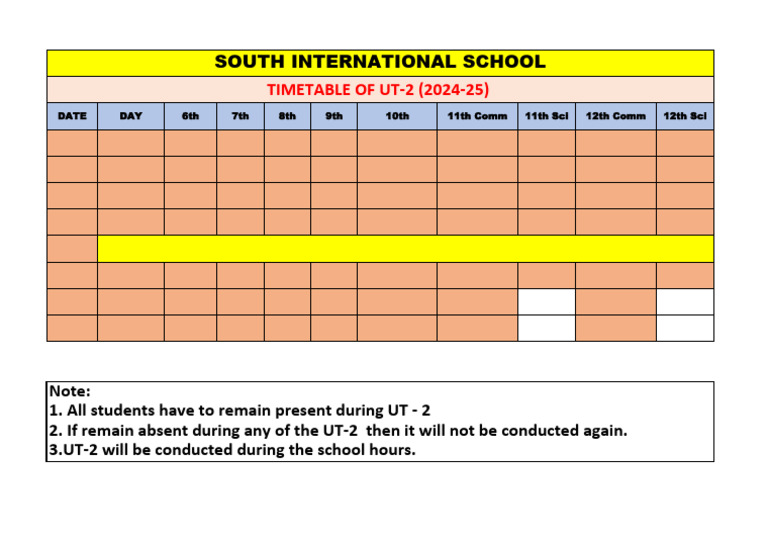 UT-2 Timetable for South International School | PDF