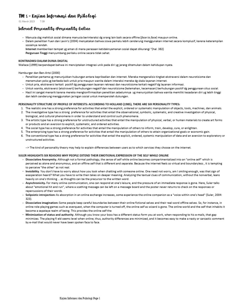 TM 5 - Internet Personality | PDF | Psychology | Cognitive Science
