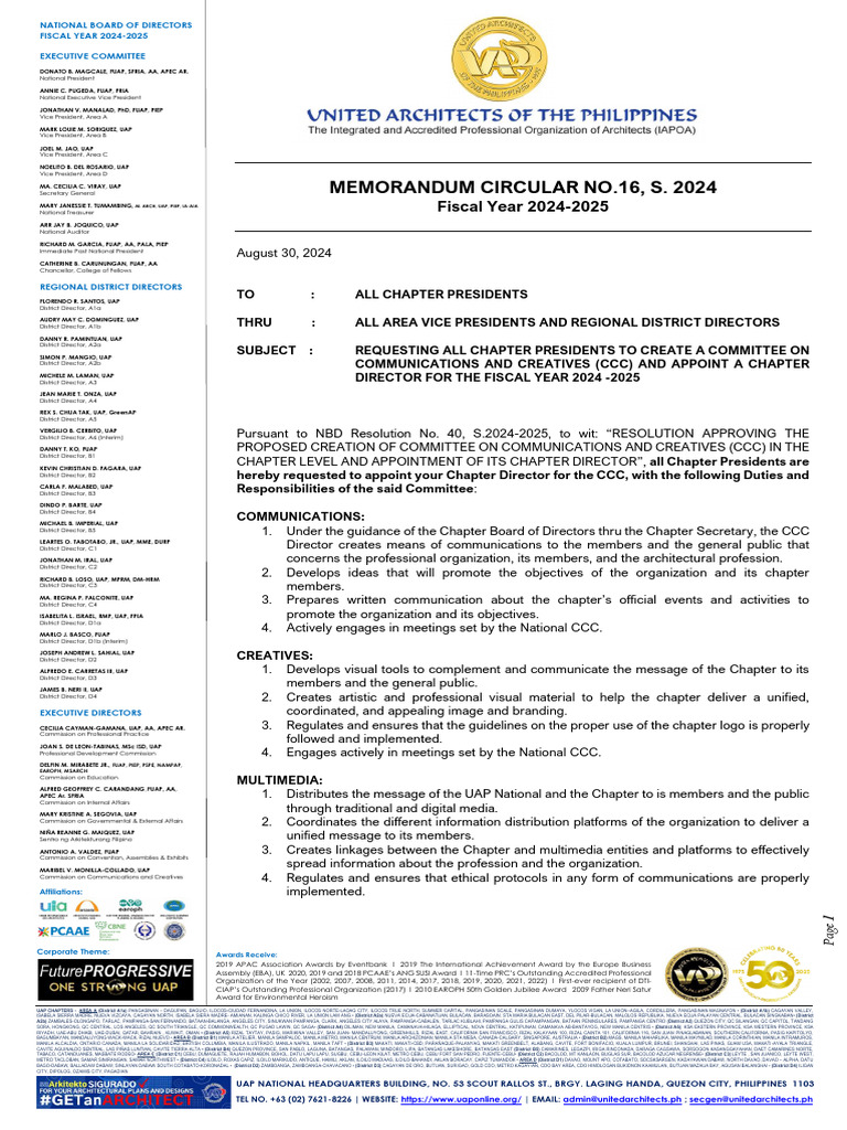 MEMO CIRCULAR NO.16 CCC Chapter Director | PDF | Manila | Spanish East ...