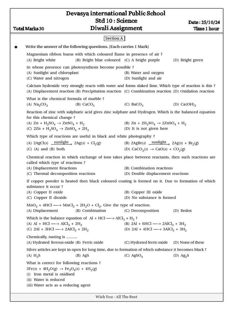 DiwaliAssignment D25 Oct 2024 | PDF | Hydroxide | Redox