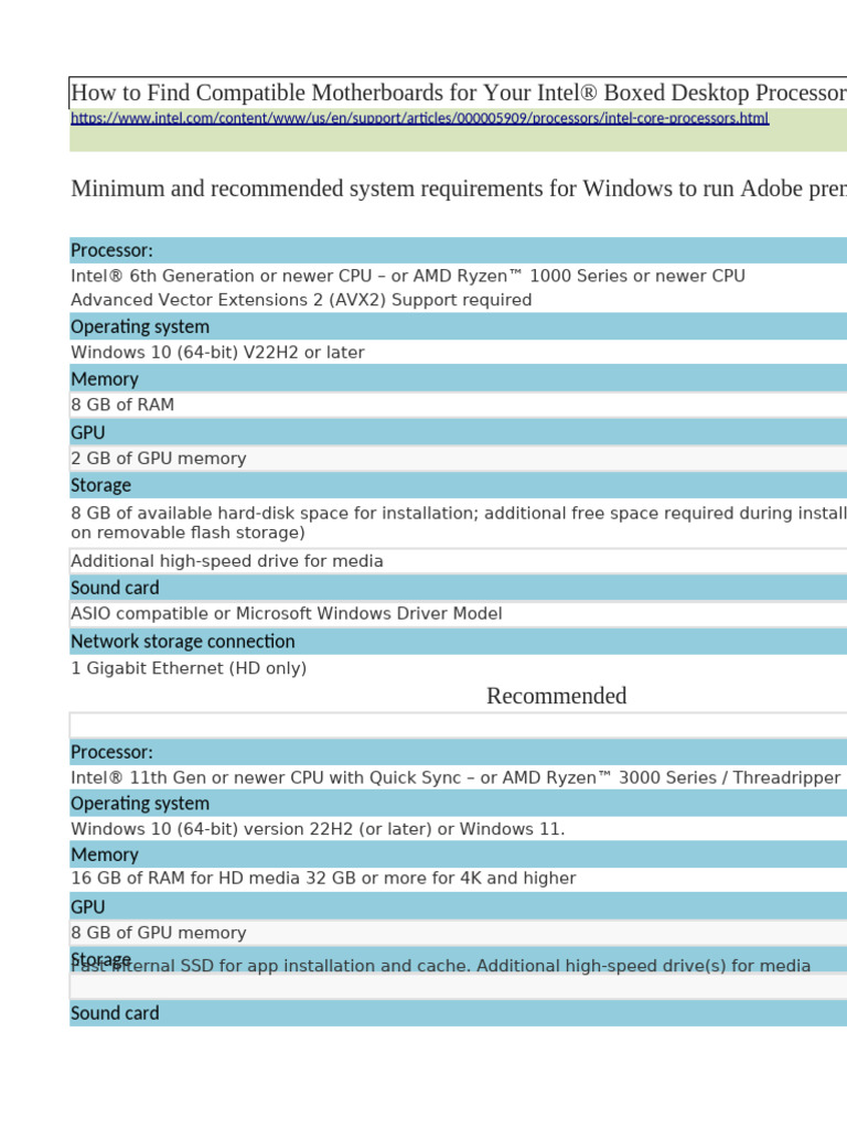 Adobe Premiere Pro System Requirement | PDF