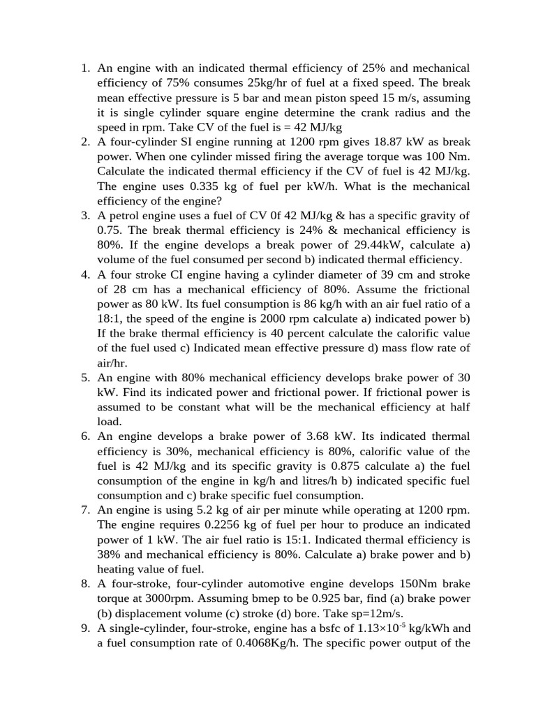 IC Engine Problems | PDF | Engines | Diesel Engine