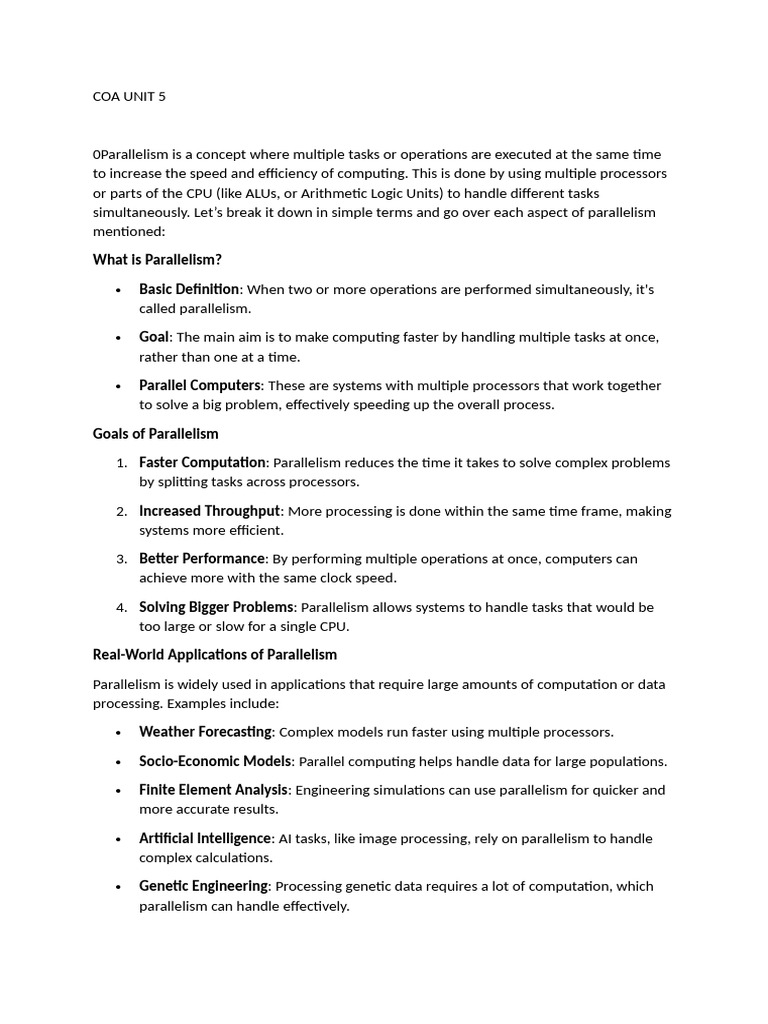 COA UNIT 5 (AutoRecovered) | PDF | Parallel Computing | Central Processing Unit