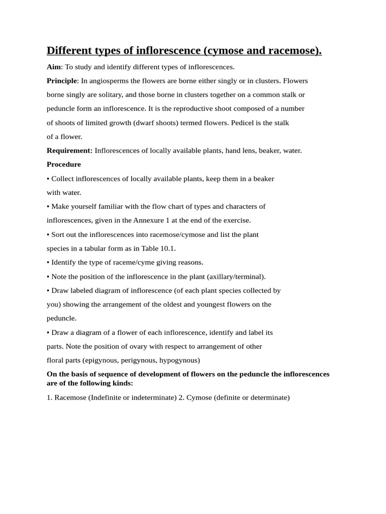 Different types of inflorescence (cymose and racemose). | PDF