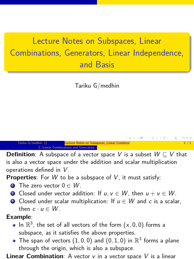 Subspace | PDF | Vector Space | Linear Subspace