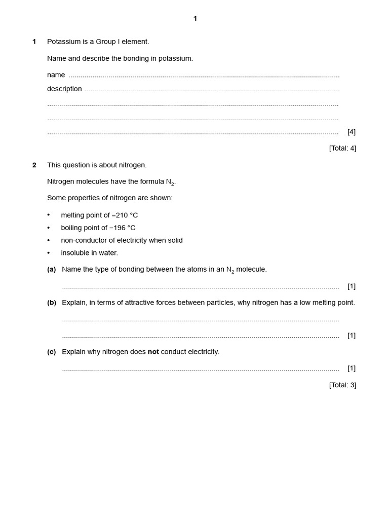 Chemistry Exam Questions | PDF | Chemical Reactions | Chemical Elements