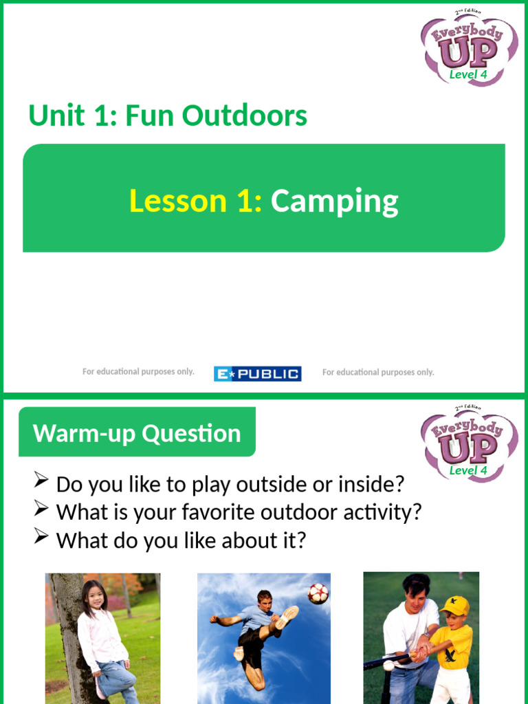 Level 4 Outdoor Activities Lesson | PDF | Outdoor Recreation | Adventure Travel