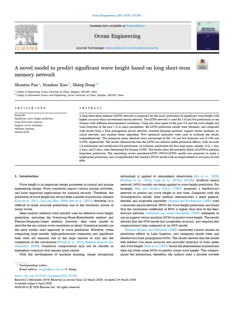 Novel Wave Height LSTM Model | PDF | Artificial Neural Network | Prediction