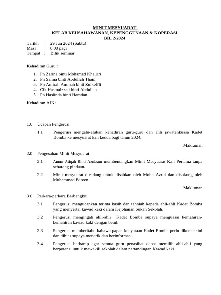 Minit Mesyuarat Fail Koko | PDF