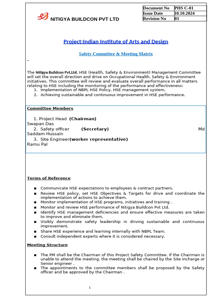 HSE Committee Guidelines | PDF