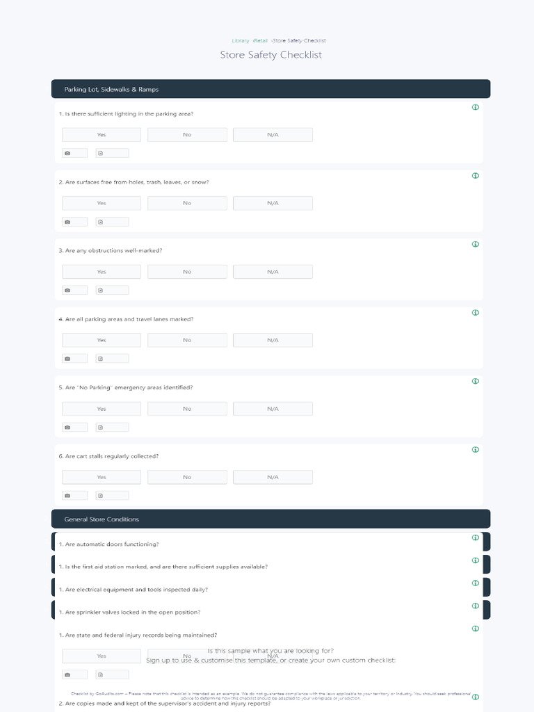 GoAudits - Store Safety Checklist (Sample) | PDF